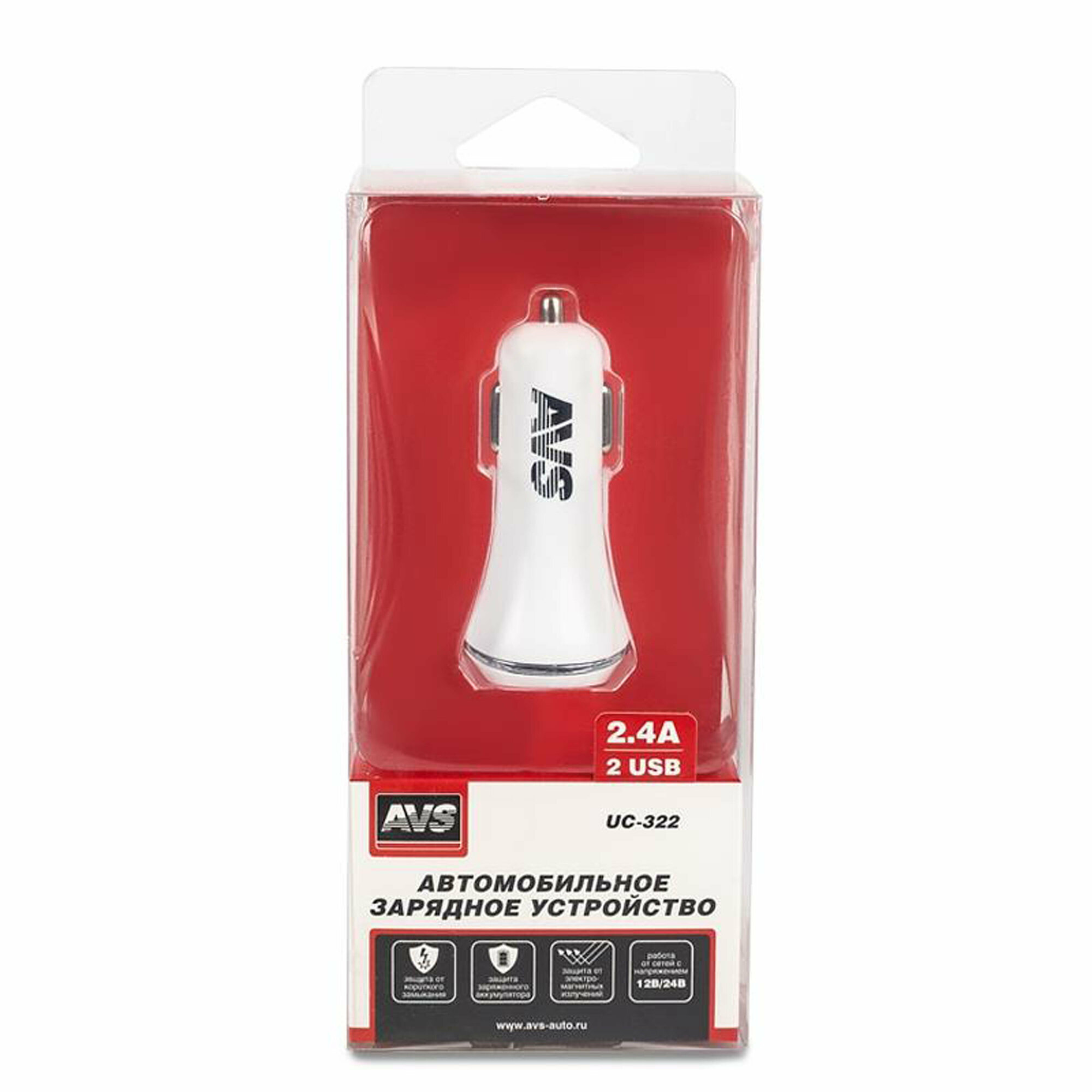 Устройство зарядное автомобильное USB AVS 2 порта UC-322 (2,4А)