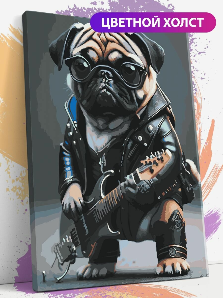 Картина по номерам на холсте с подрамником, "Мопс с гитарой", 30х40 см
