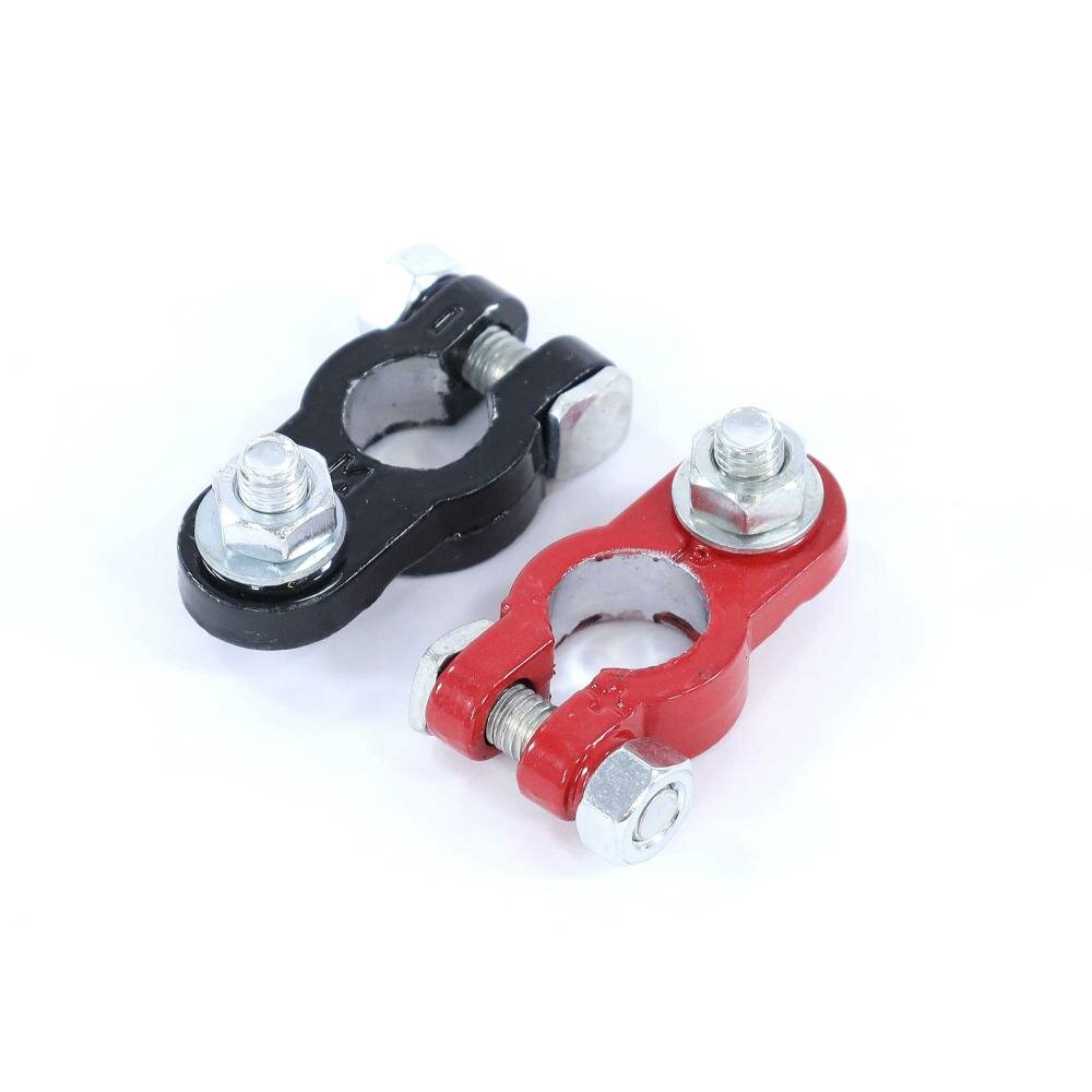 Клемма АКБ черная+красная (под зажим провода с клеммой болтом М8 с гайкой), (к-т 2 шт.)