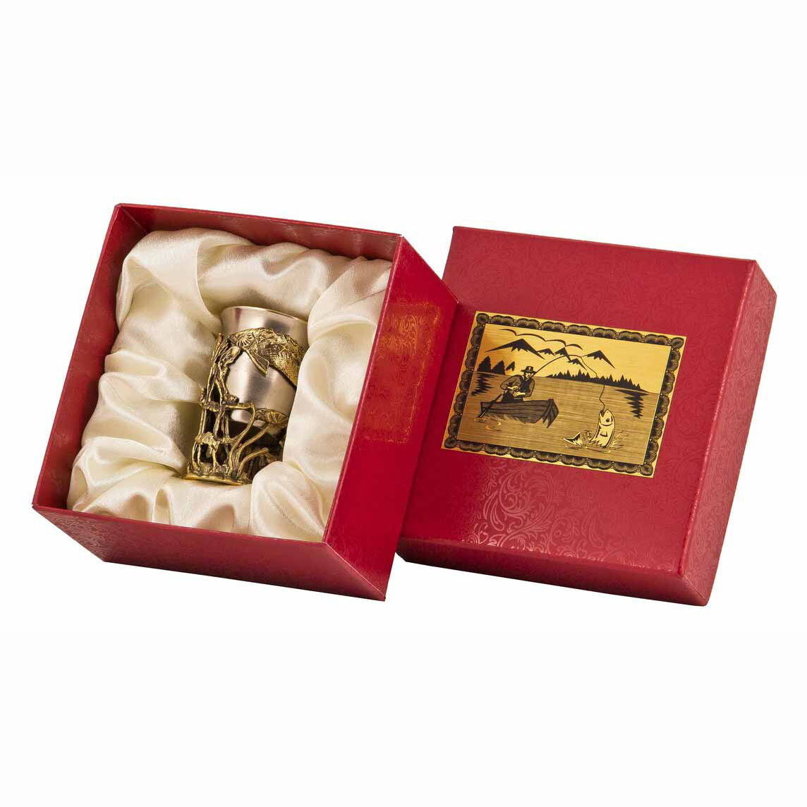 Стопка Цветной Кит "Осетр", латунь, золочение, подарочная упаковка, 40мл