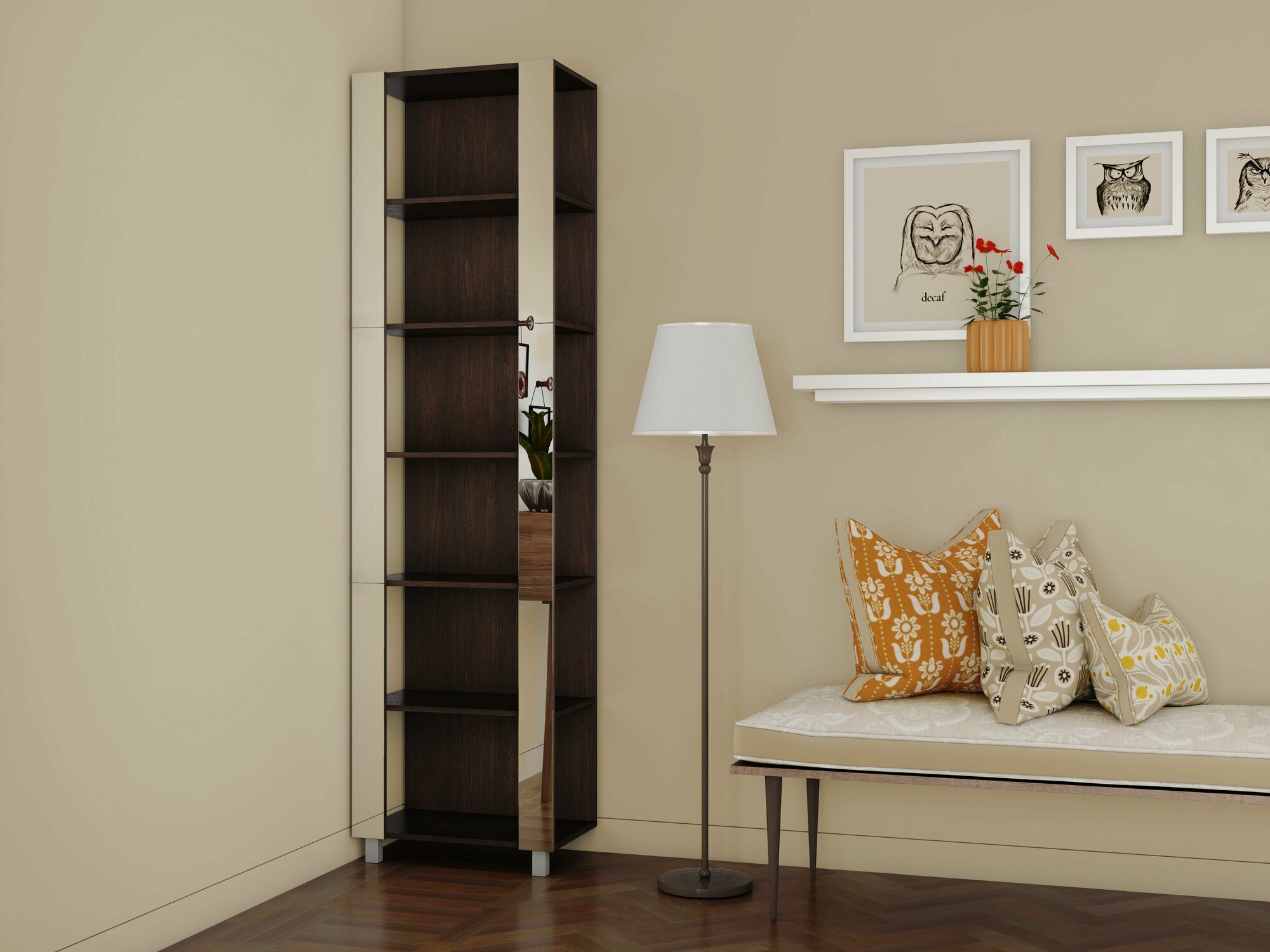 Стеллаж модульный Универсальный Зеркало 35х44х220, Мебельная компания Е1, Венге