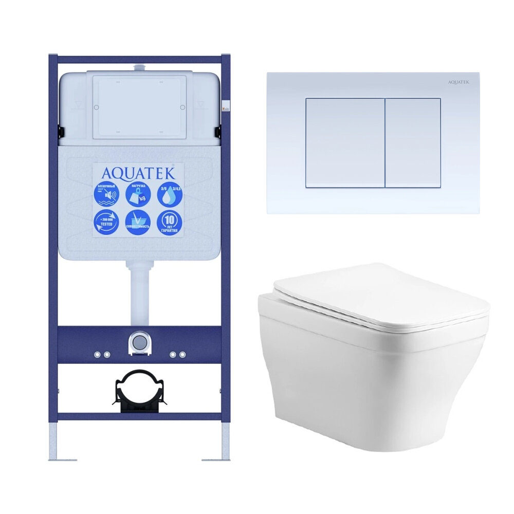 Унитаз с инсталляцией 4в1 Aquatek Амадео cm-009, с кнопкой в комплекте