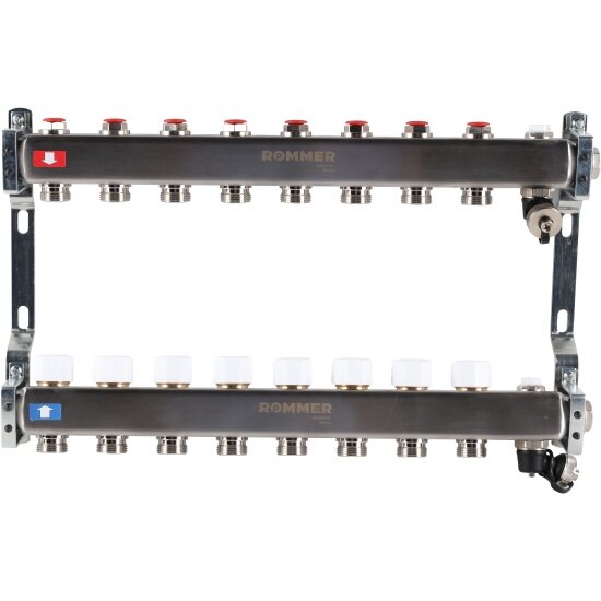 Коллектор Rommer без расходомеров, с клапаном вып. воздуха и сливом 8 вых.