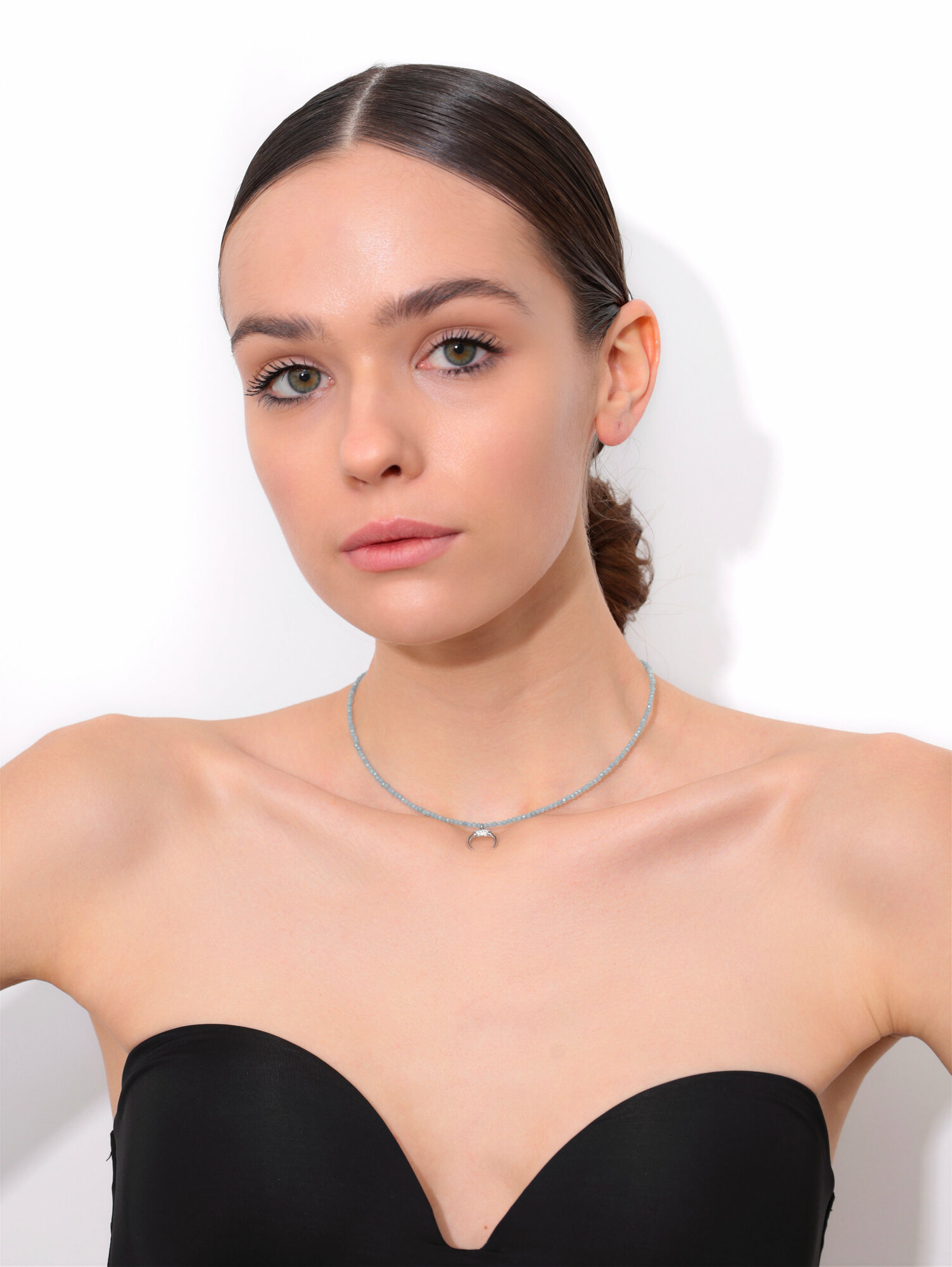 Чокер BLV Jewerly, фианит, длина 38 см, голубой/серебристый — фото 1