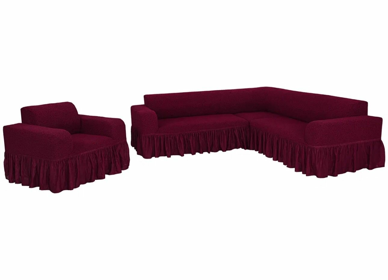 Жаккардовый чехол на угловой диван и одно кресло с юбкой, Универсальный чехол на угловой диван и 1 кресло, Дивандек, Покрывало на угловой диван