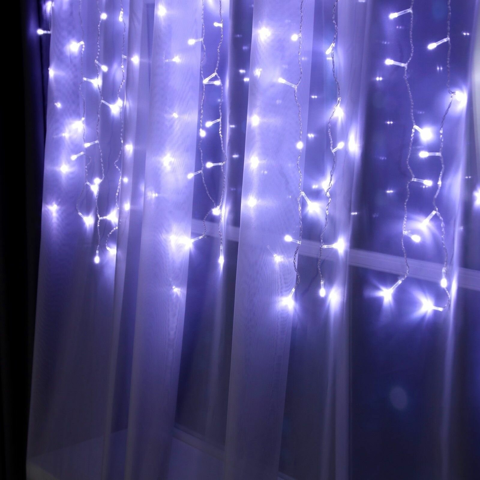Светодиодная гирлянда-штора "Занавес", электрогирлянда дождь на окно и фасад дома, интерьерное украшение, праздничное освещение на Новый год, белое свечение, прозрачная нить, 360 LED фонариков, 8 режимов, 2 х 1.5 м, IP20, 220 В