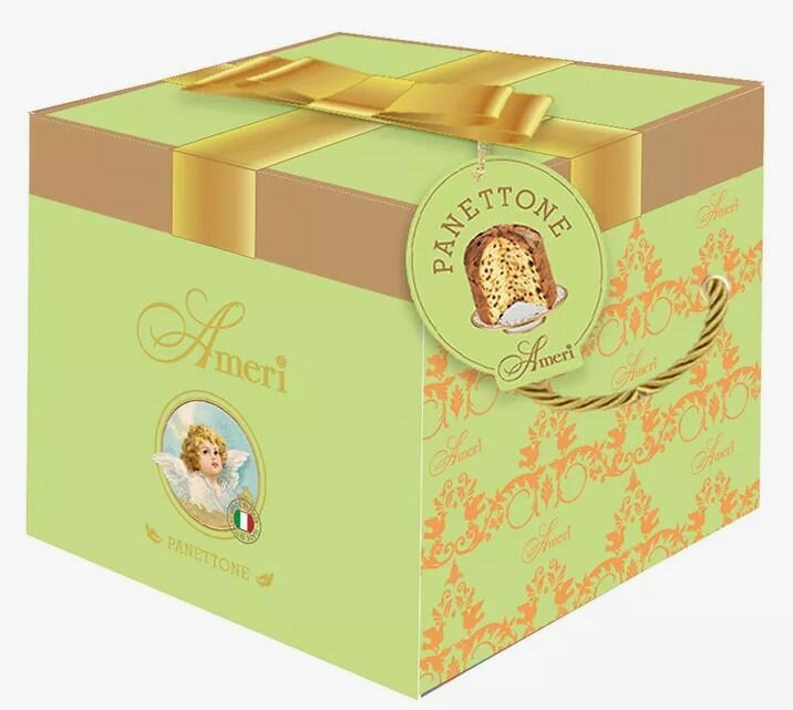 Кулич "Ameri" с изюмом и цукатами в зеленой шляпной коробке 900 г