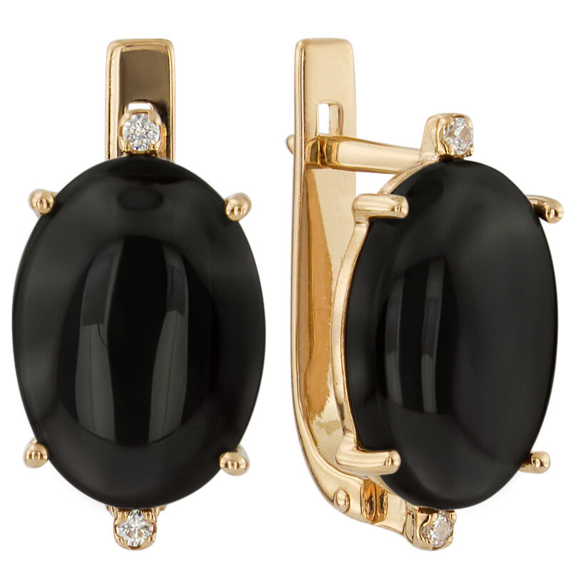 Серьги, красное золото, 585 проба, агат