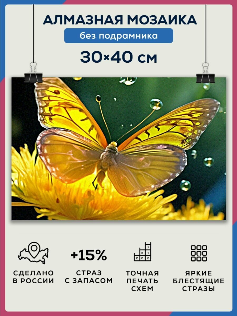 Алмазная мозаика 30x40 Бабочка и одуванчик без подрамника