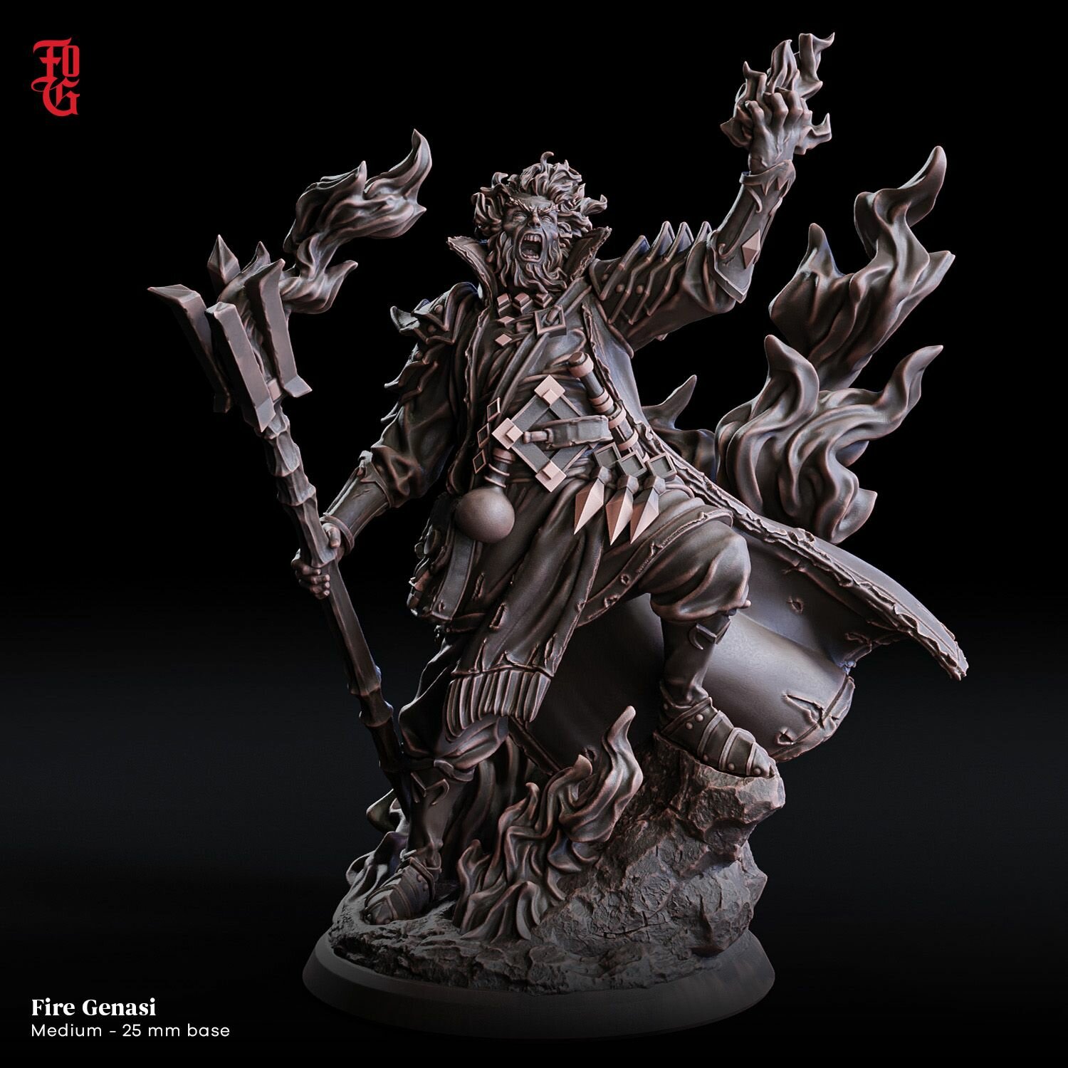 Миниатюра D&D 'Огненный дженази' масштаб 32 мм (DnD, Dungeons & Dragons, ДнД, Подземелья и Драконы, Pathfinder)