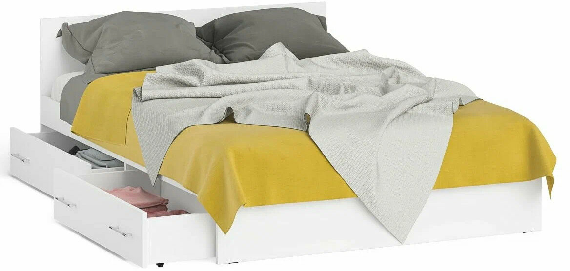 Кровать с ящиками СВК Мори 140х200см цвет белый, два ящика, с основанием, без матраса