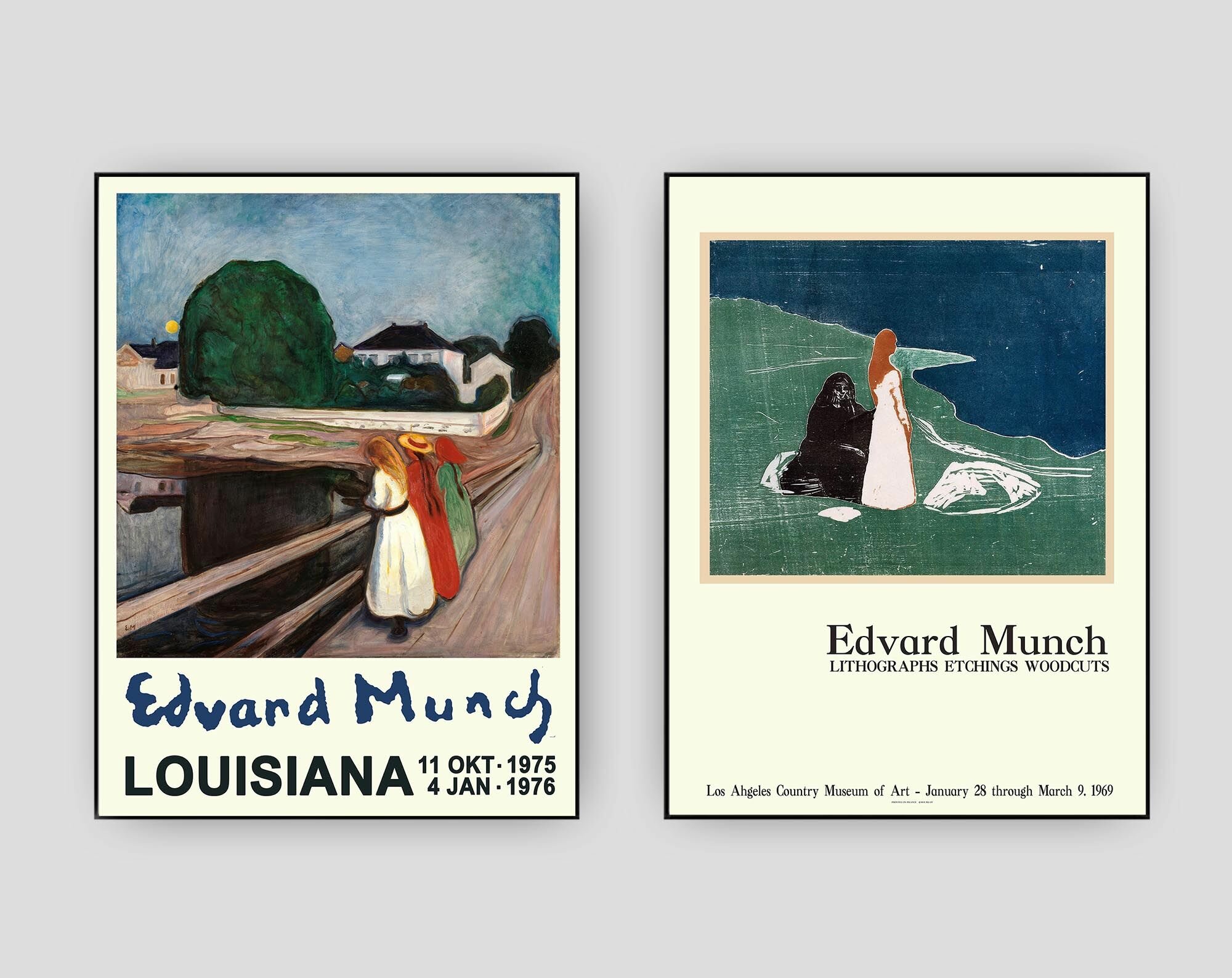 Набор интерьерных постеров Эдвард Мунк "Девушки на мосту" 2 шт А2 без рамы. 2 винтажных плаката в стиле готика Edvard Munch для интерьера и в подарок