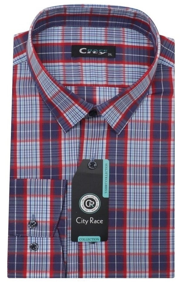 Рубашка в клетку приталенная, длинный рукав, хлопковая SLIM FIT