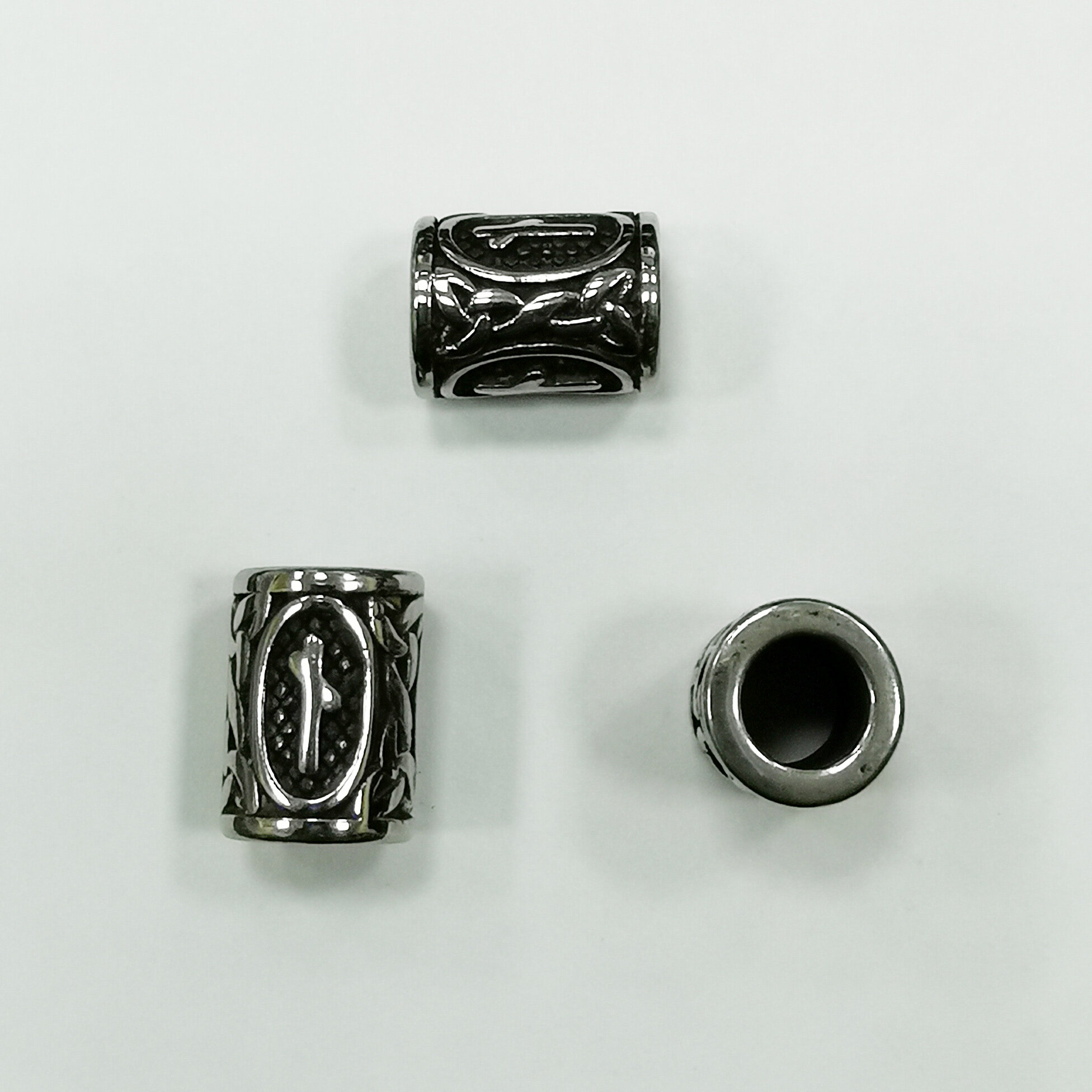 Бусина металлическая, 13х10мм, Руна Наутиз, базовый материал - нержавеющая сталь, без покрытия, с чернением, 1 шт.