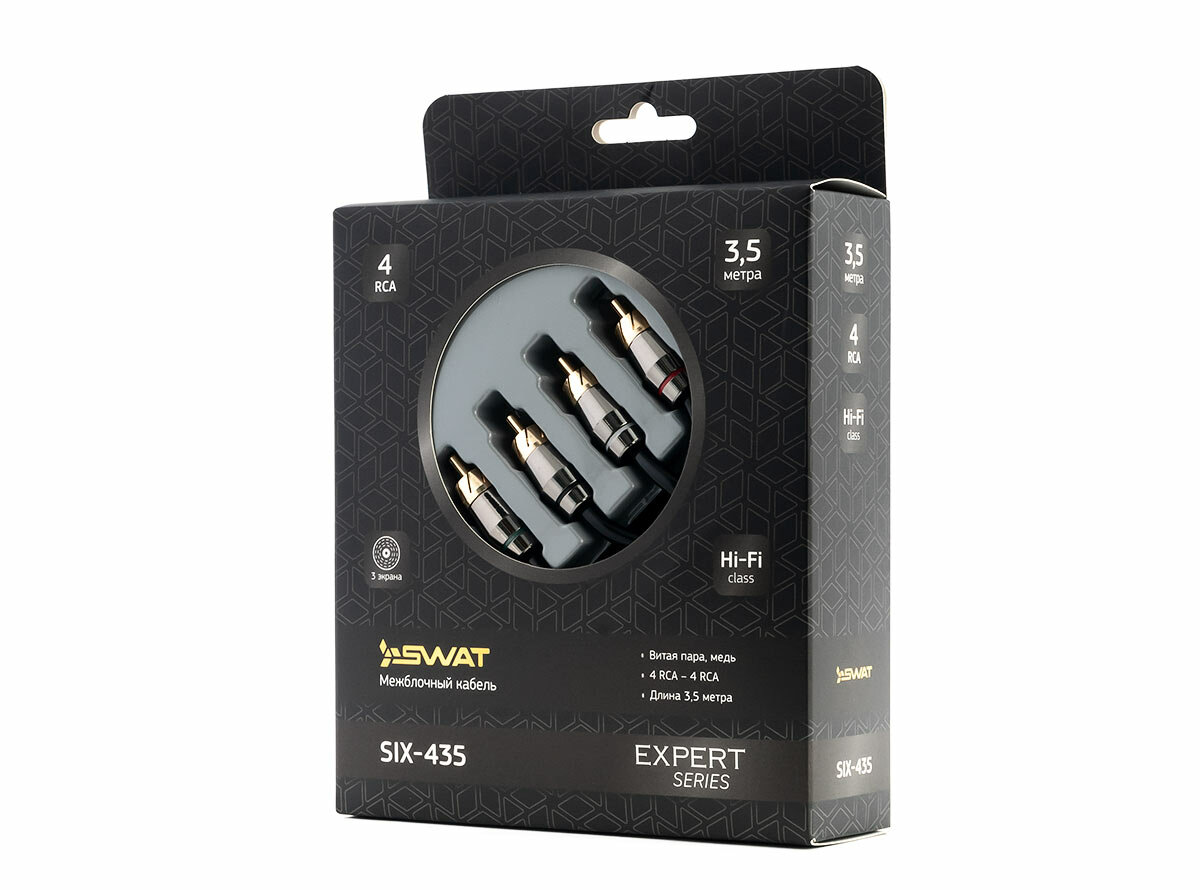 SWAT SIX-435 межблочный кабель 4RCA-4RCA/ 3.5 метра / витая пара / 3 экрана / медь