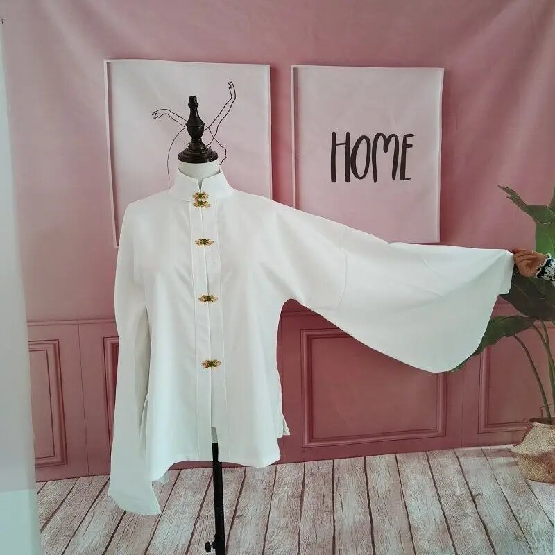 Женский черный белый ханьфу с длинным рукавом Белый, Weight under 67kg, White large sleeve