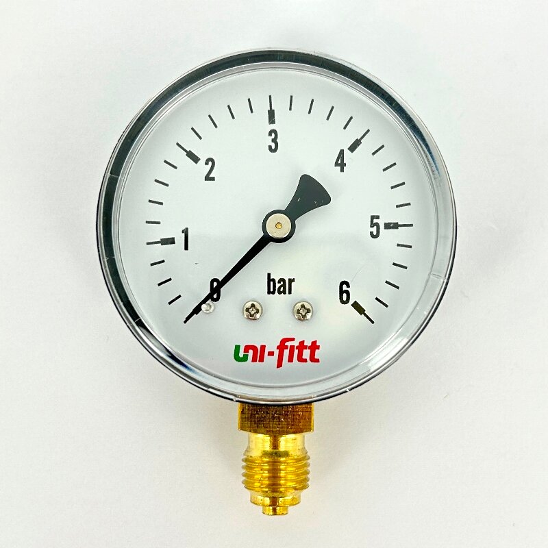 Манометр радиальный 6 бар, диаметр 63 мм, 1/4"Н, верхнее подключение UNI-FITT