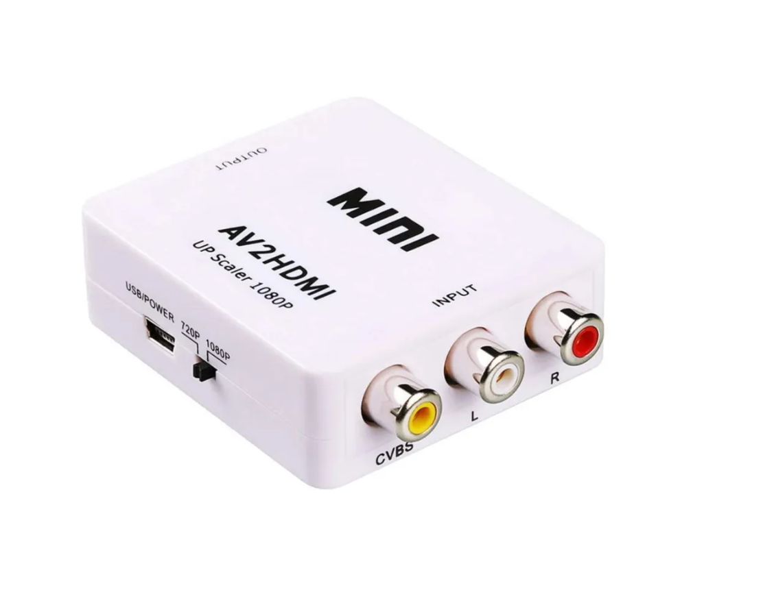 Конвертер HDMI -- RCA AV, Full HD 1080 с поддержкой PAL/NTSC, с дополнительным питанием, белый