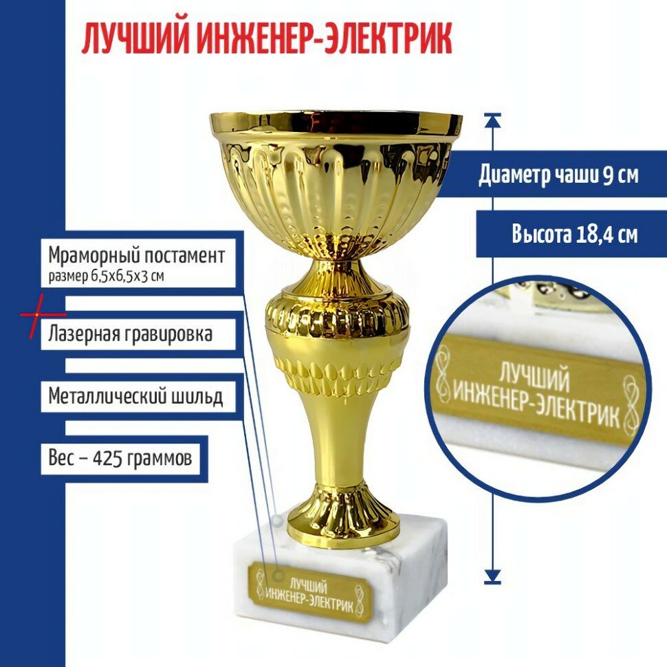 Статуэтка Кубок "Лучший инженер-электрик" на мраморном постаменте (18,4 см)