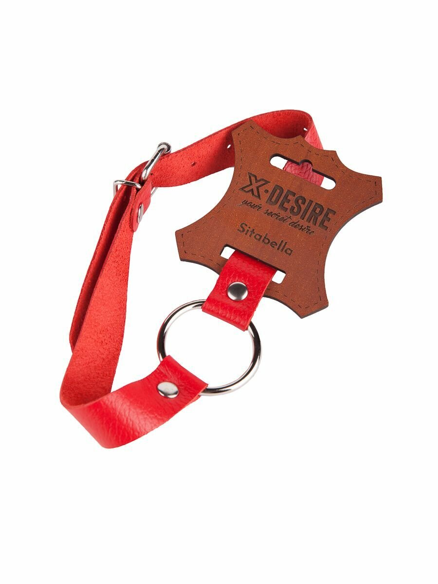 Кляп-кольцо на красных ремешках, натуральная кожа, диаметр 4,5 см