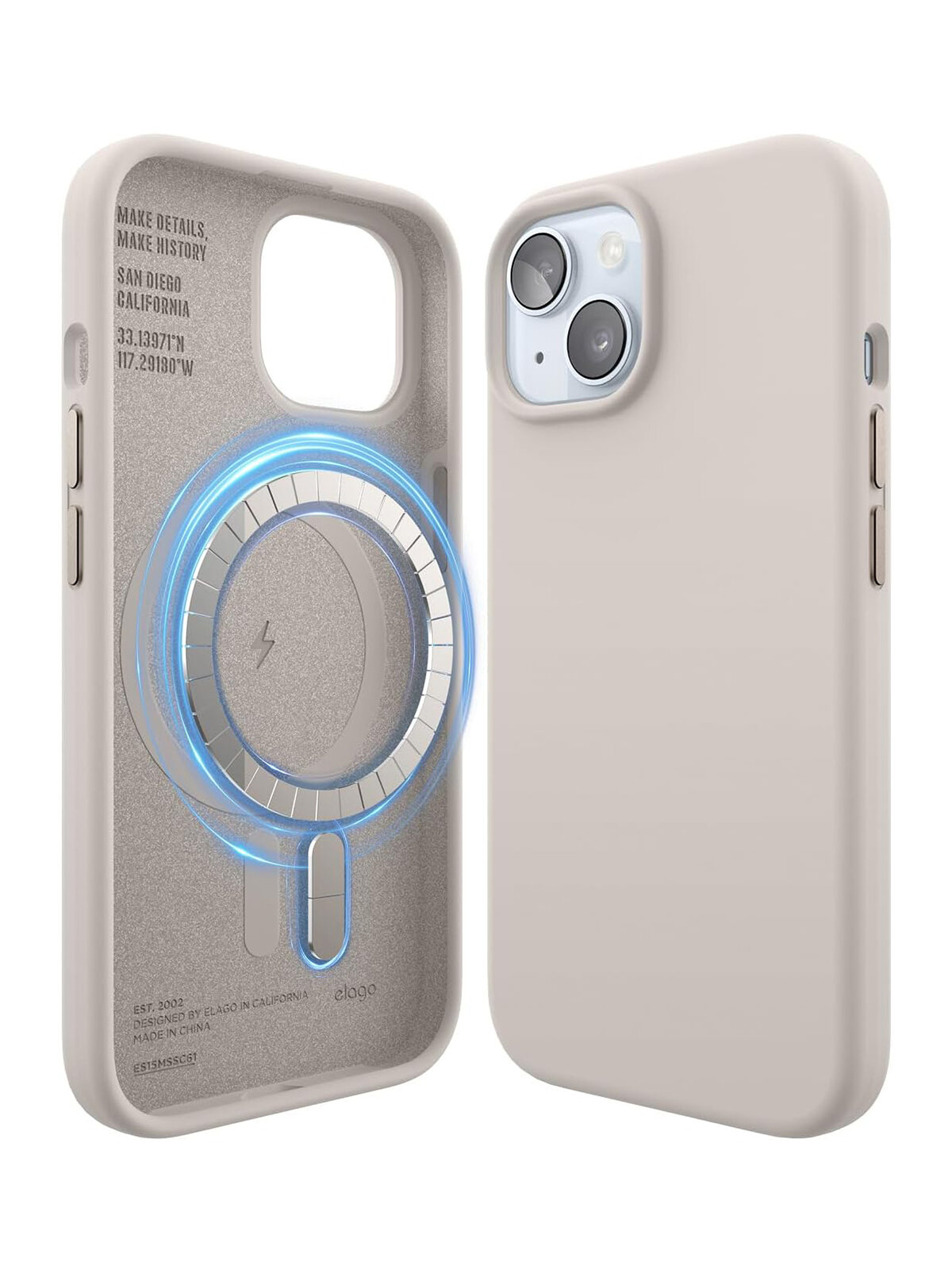 Elago для iPhone 15 чехол Soft silicone (Liquid) Stone (MagSafe)
