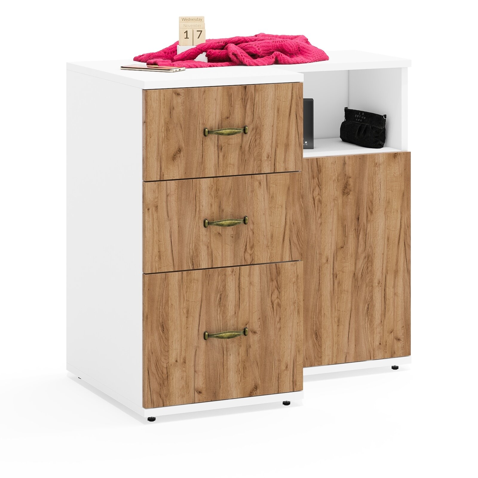 Тумба с дверкой Мебельный двор Лидер-8 белый шагрень/крафт золото, 80х50х75 см.