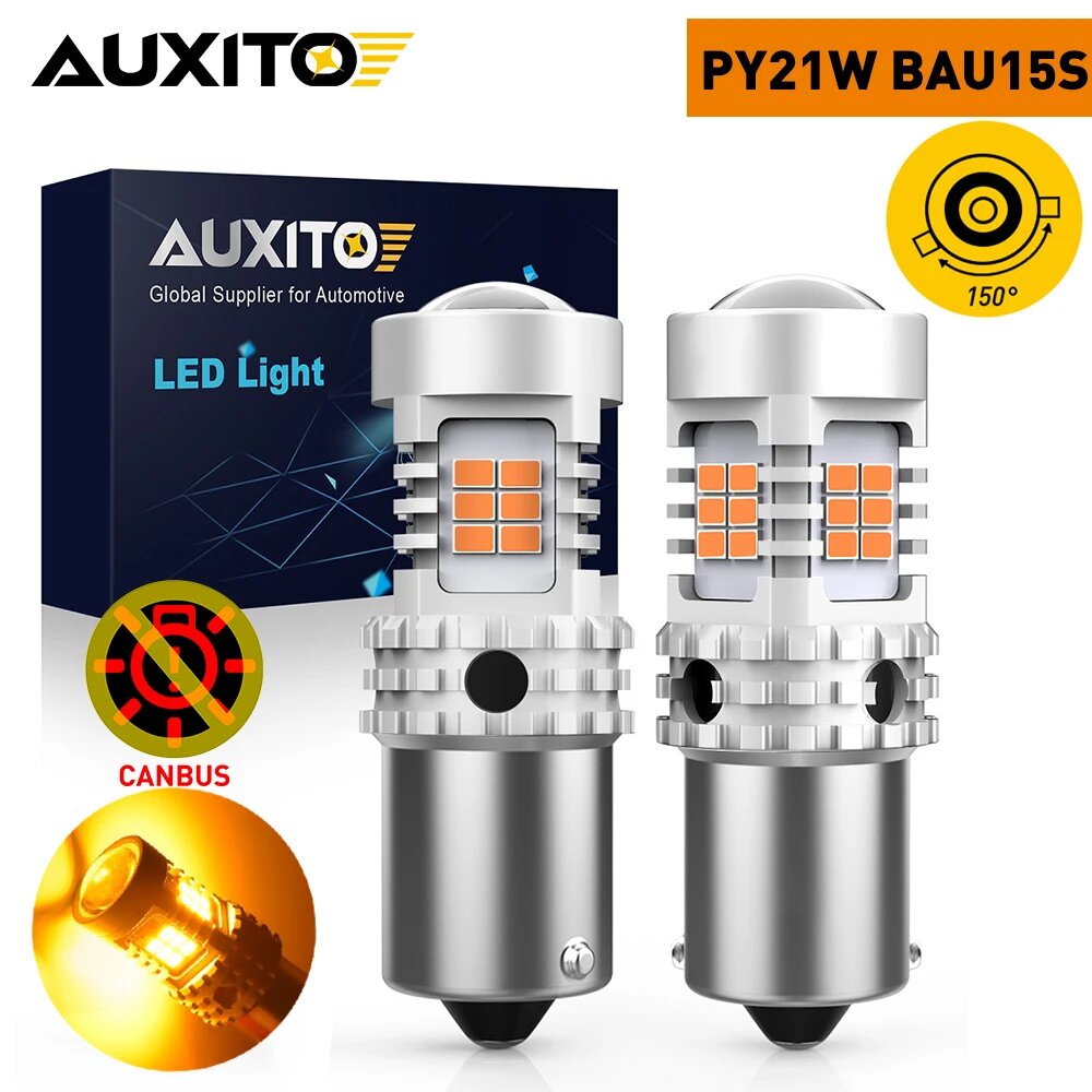 AUXITO 2 шт. PY21W BAU15S светодиодный оранжевая CAN-шина без Hyper Flash для BMW 2 3 Mazda Nissan 1156 BA15S сигнал поворота фонарь для автомобиля BAU15S PY21W