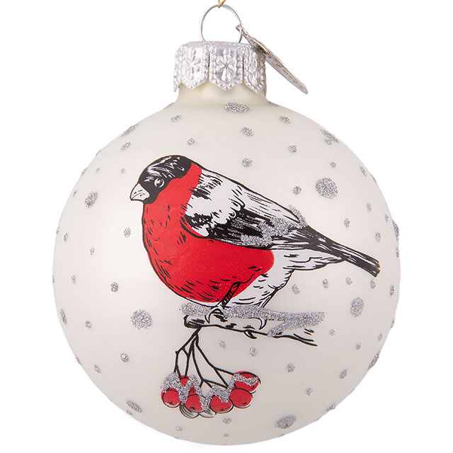 Стеклянный елочный шар Снегирь взлетает на веточку 6 см, Коломеев, КУ-65-224175/м-3