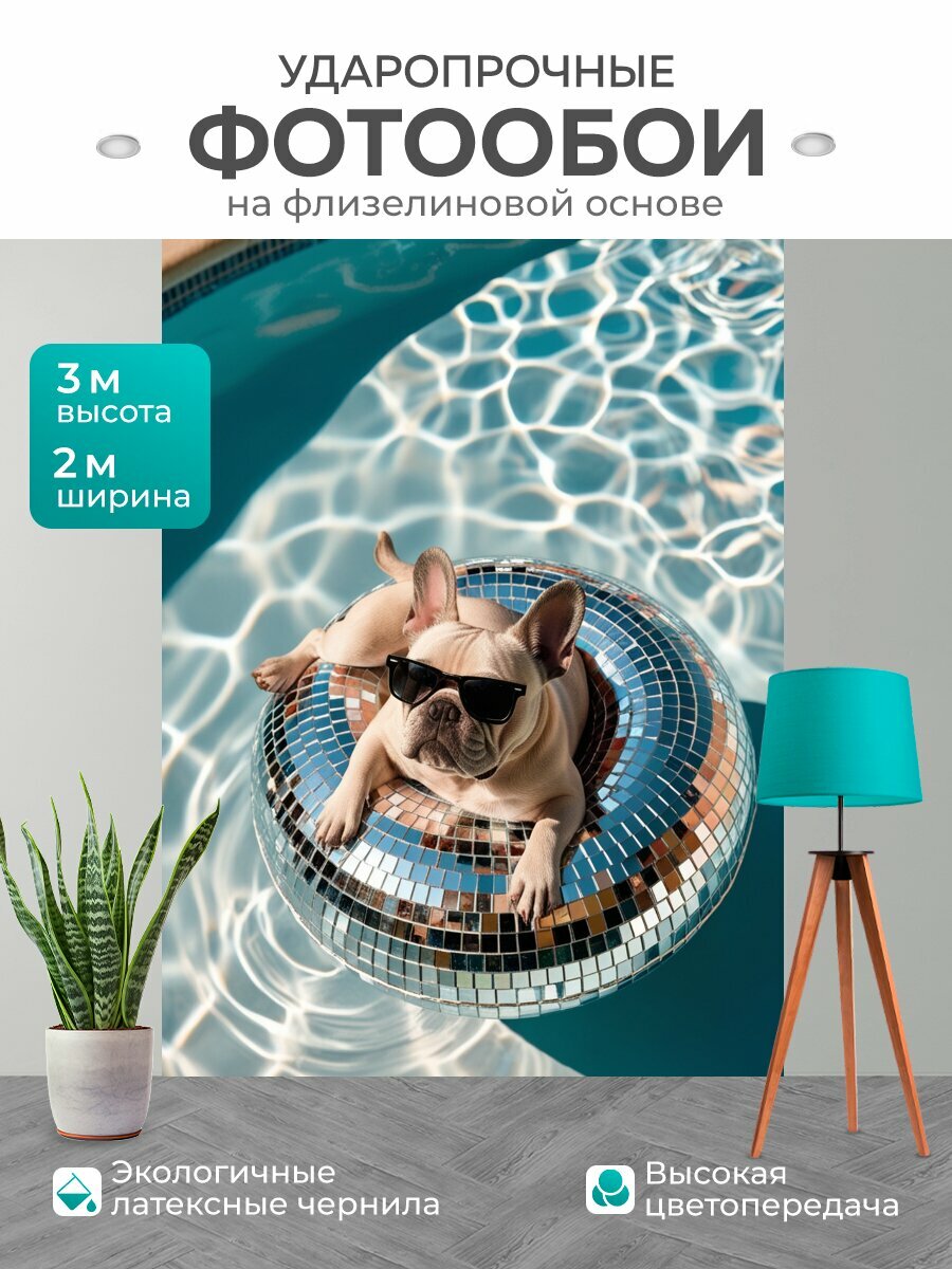 Фотообои моющиеся ударопрочные владельцам собак, любителям ретро, ценителям винтажного стиля, фотографам, дизайнерам интерьеров, поклонникам французских" 200x300 см. флизелиновые на стену