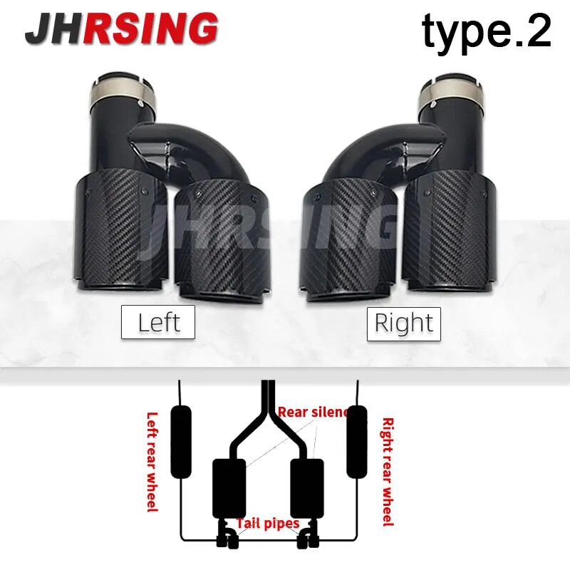 H-образная двойная выхлопная труба, насадка из углеродного волокна для настройки глушителя, универсальная для автомобильного наконечника, нержавеющая глянцевая черная, без логотипа type2 in51-89