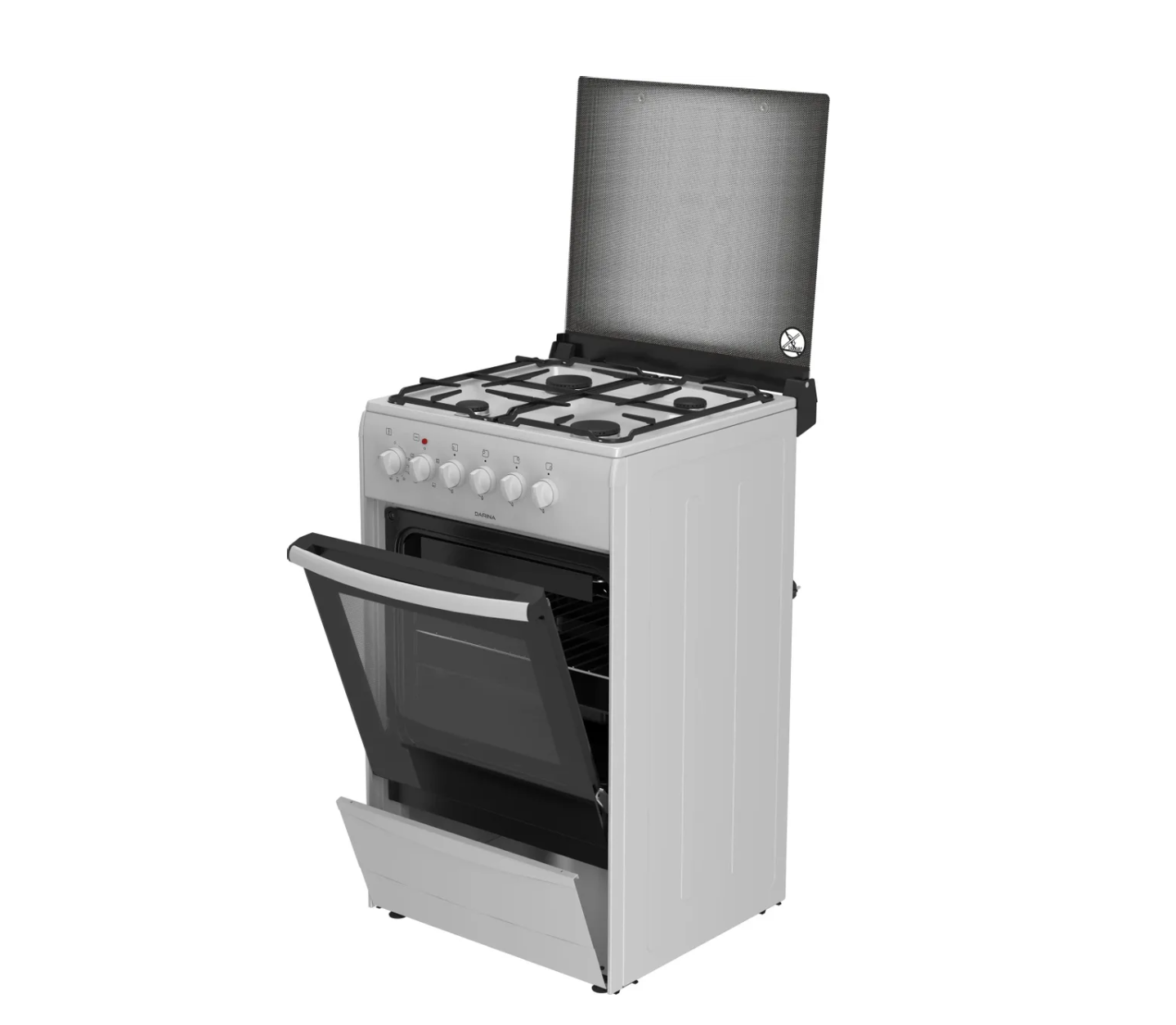 Газовая плита Darina 1B KM 441 301 W, с электрической духовкой, ящик для посуды