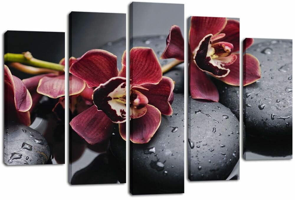 Картина модульная 150х90 Орхидеи на камнях