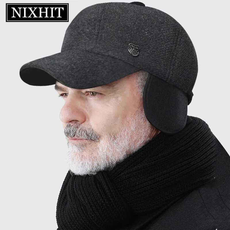 NIXHIT мужская зимняя бейсболка с ушами, черный/Gray 02J