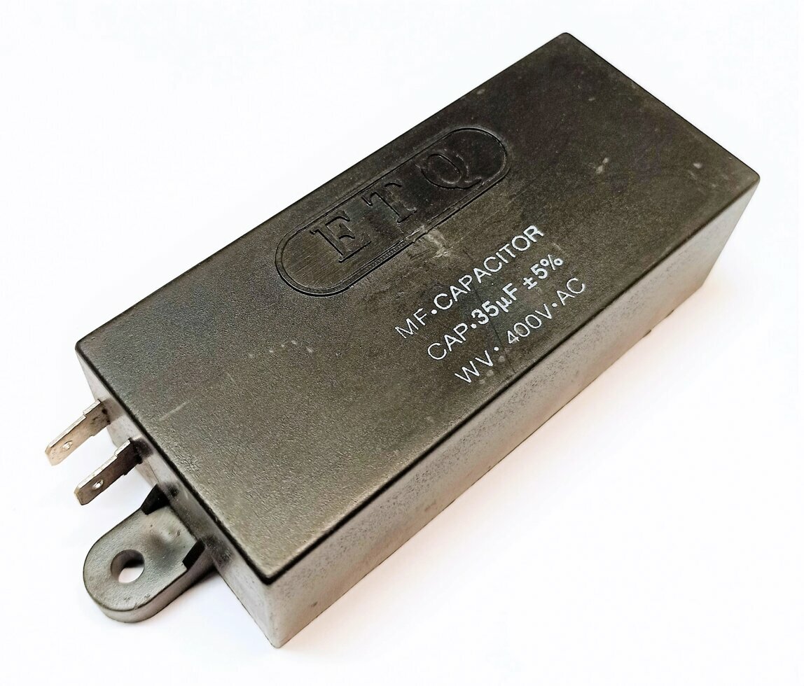 Конденсатор пусковой электрогенератора Калибр ДЭГ дсэг 35 мкф 400В прямоугольный 110х48х35мм, выводы клеммы