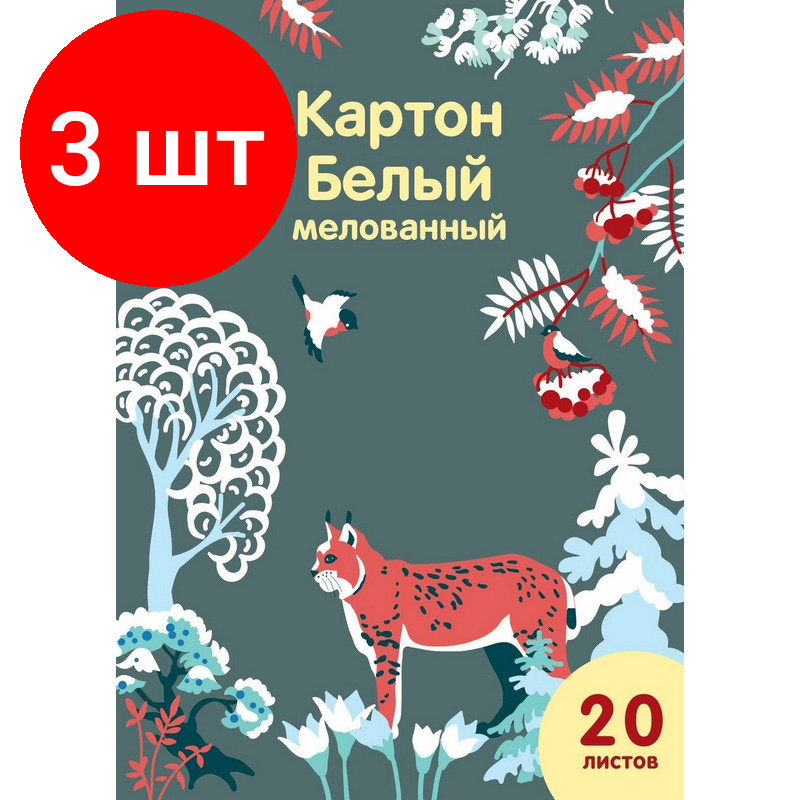 Комплект 3 штук, Картон белый 20л , А4, Живая природа, мелов