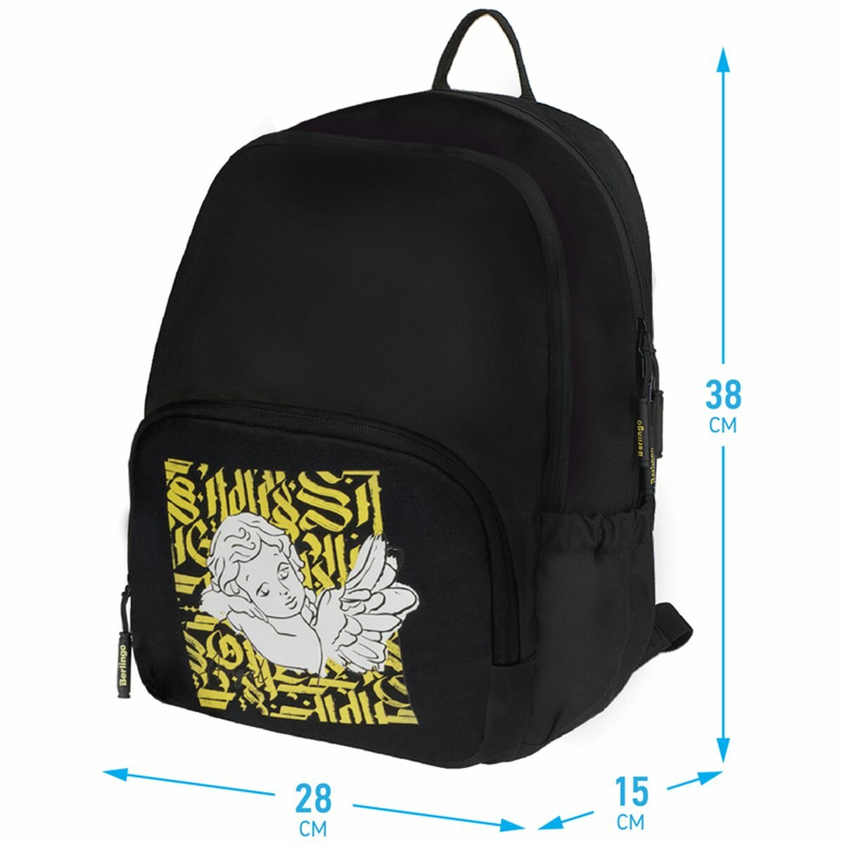 Рюкзак школьный Berlingo Light "Angel black", 39,5x28x16см, 2 отделения, 3 кармана, уплотненная спинка (RU08017)