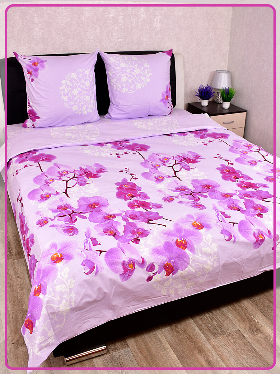 Постельное белье Шуйская бязь Орхидея 8000-1 Евро-макси