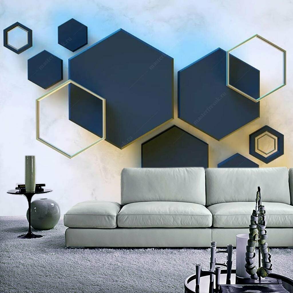 Фотообои Синие шестигранники 15-589-S 265 х 430 см (ВхШ) Бесшовные, флизелиновые, влагостойкие обои MasterFresok