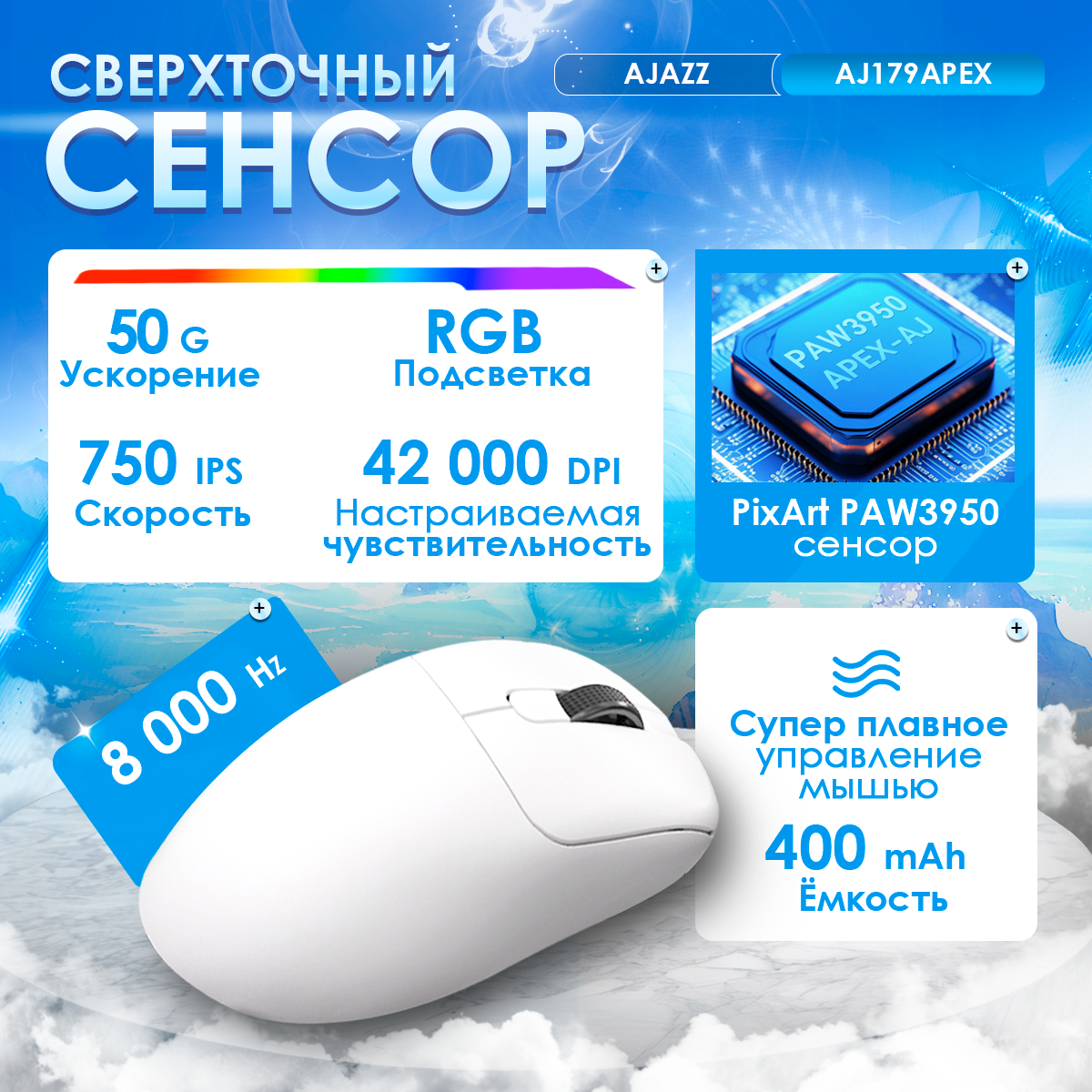 Игровая беспроводная / проводная мышь AJAZZ AJ179APEX с док-станцией ...