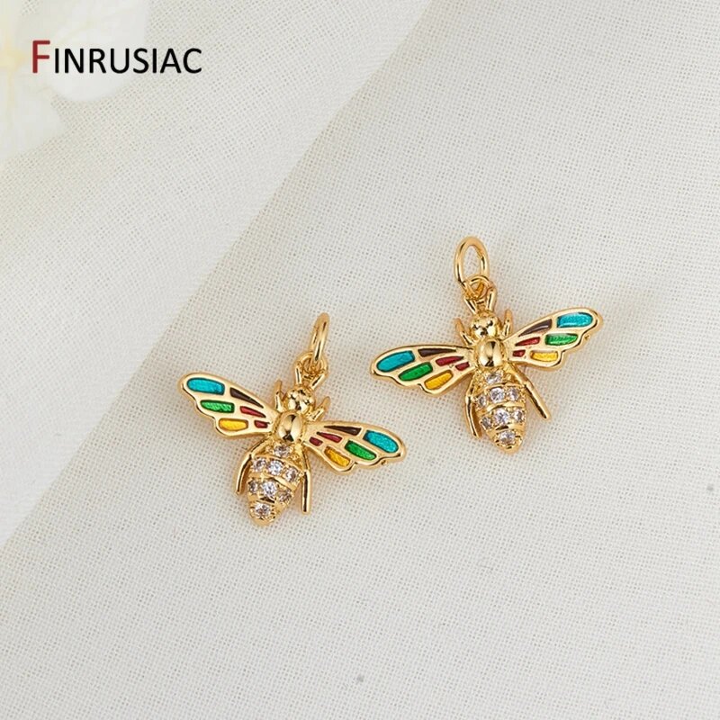 Подвески пчелки FINRUSIAC, 14k позолота, цирконий