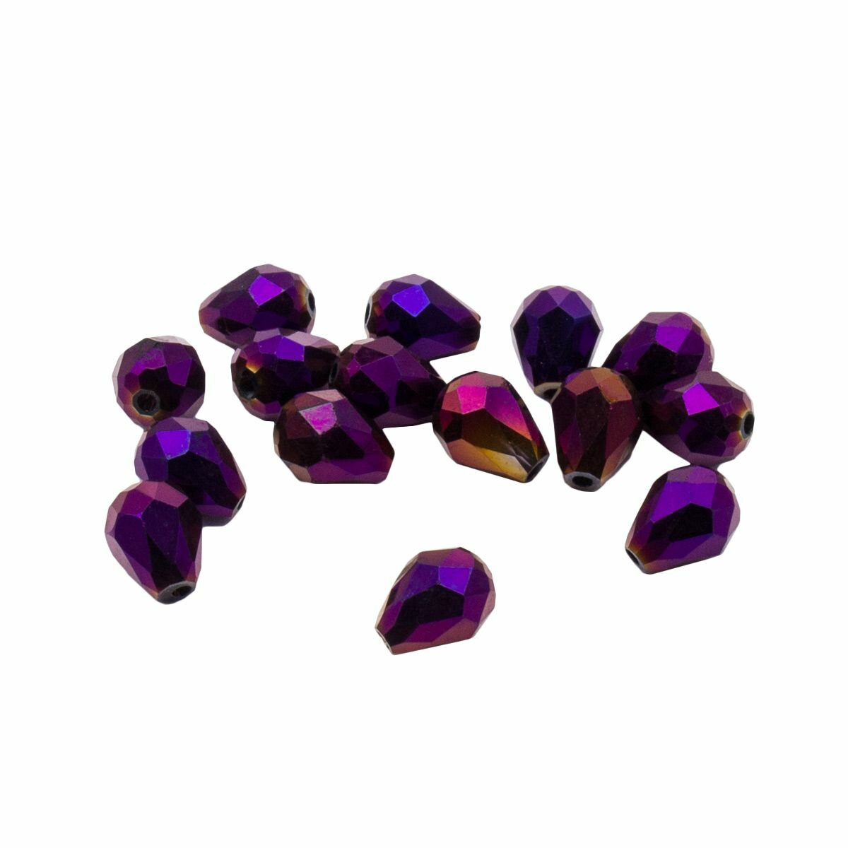 11350 Бусины стеклянные, гальваника, граненые, капля, 5*7мм, 15шт/упак (4-фиолет)