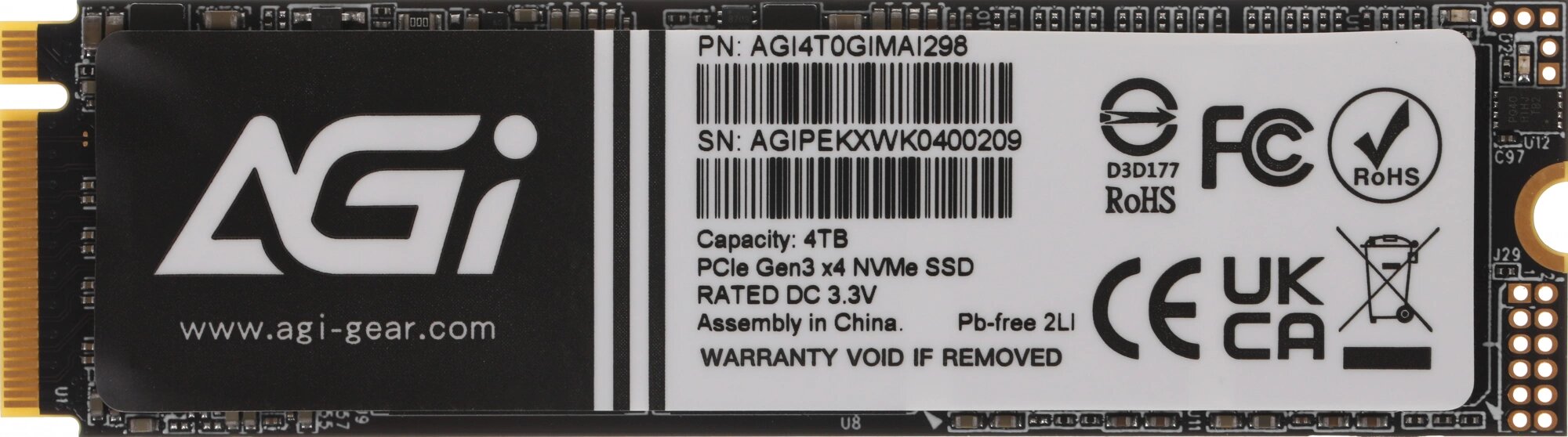 Накопитель SSD AGi PCIe 3.0 x 4TB AGI4T0GIMAI298 AI298 M.2 2280