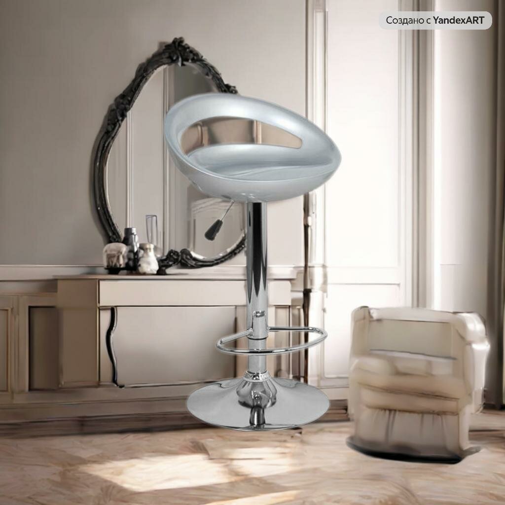 Стул барный "диско" Эколайн, пластик, метал, хром, поворотный серебристый