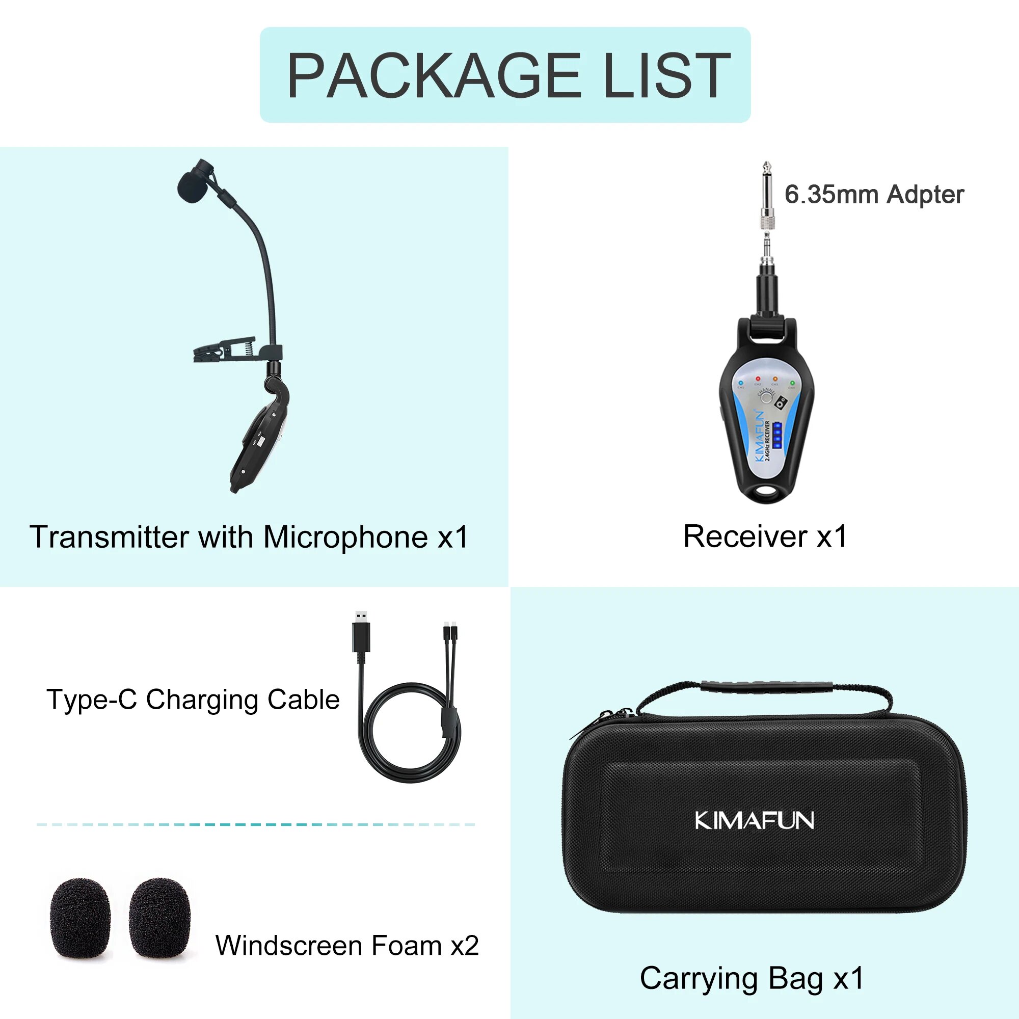 KIMAFUN Беспроводной саксофонный микрофон Black KM-U306A