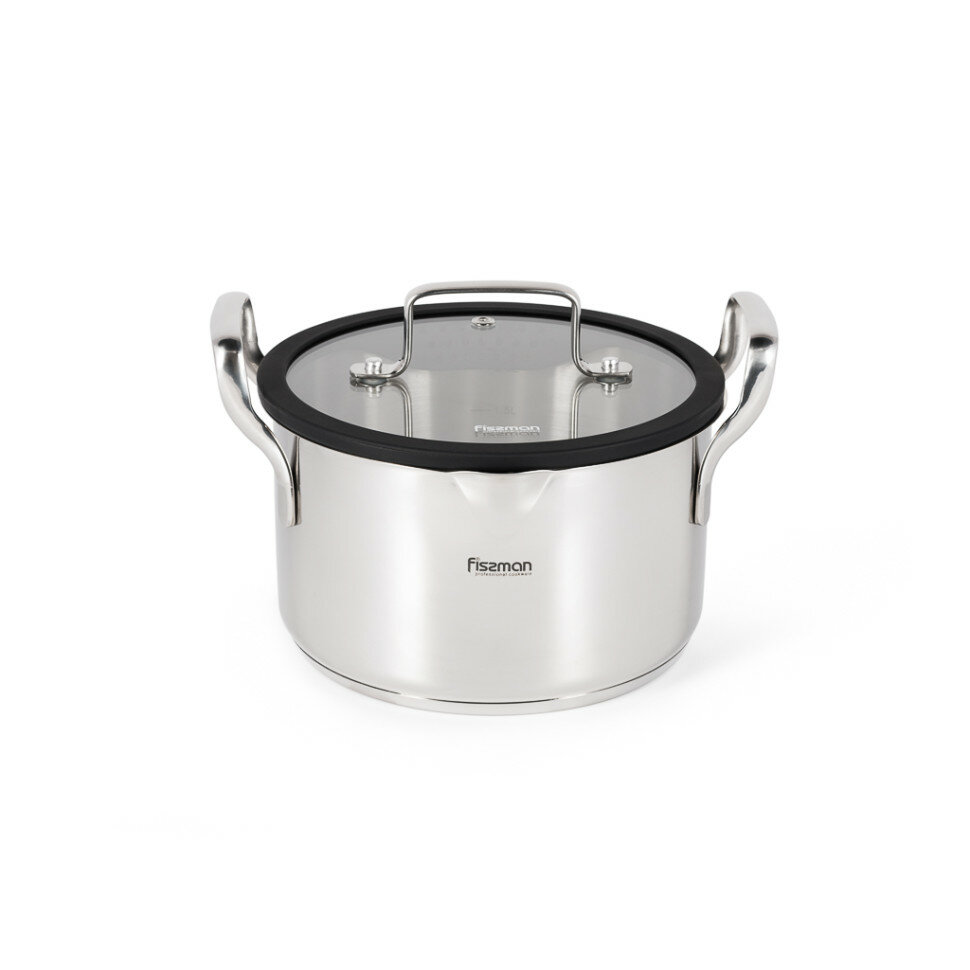 5265 FISSMAN Кастрюля FABIA 2,5л; 18x10,5 см с крышкой (нерж. сталь) Ручки-нерж. сталь; Крышка-стекло; Индукция; Термоаккумулирующее многослойное дно.