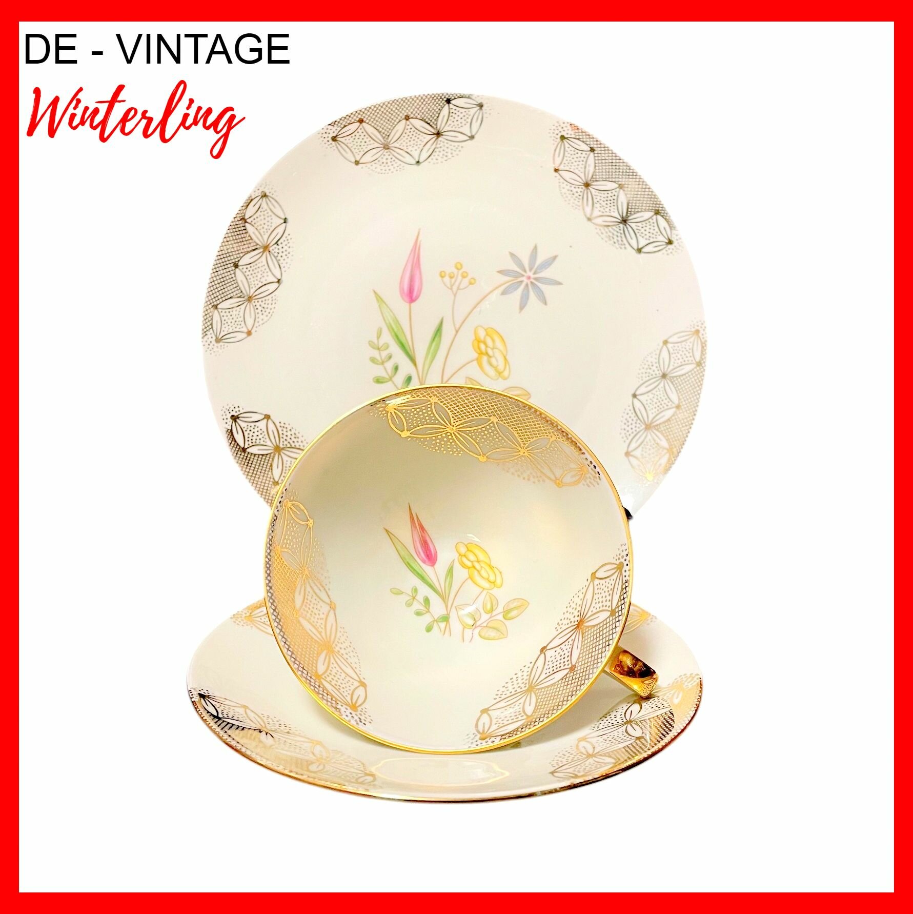 Чайное трио, фарфор с золотом Winterling, винтаж. Германия