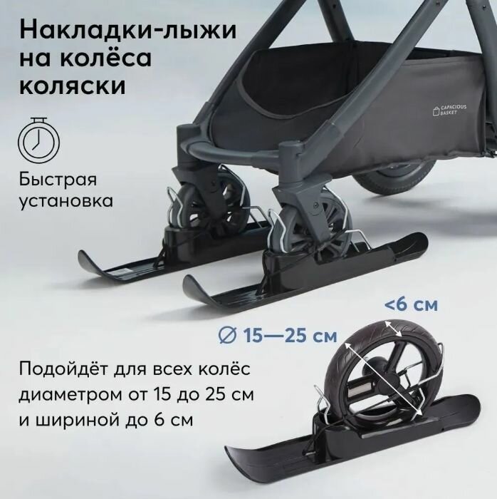 Лыжи для детской коляски GTE, универсальные, лыжи на коляску, накладки на колёса зимние, 2 шт черные