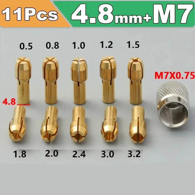 Латунный цанговый патрон для дрели 0,5-3,2 мм 4.8mm-M7(11Pcs)