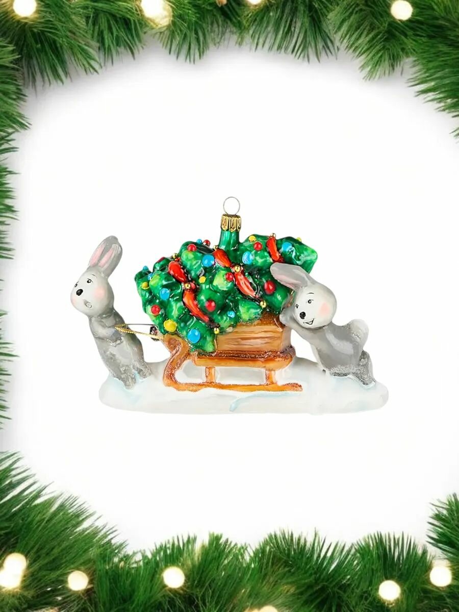 Игрушка на елку Зайцы тащат елку