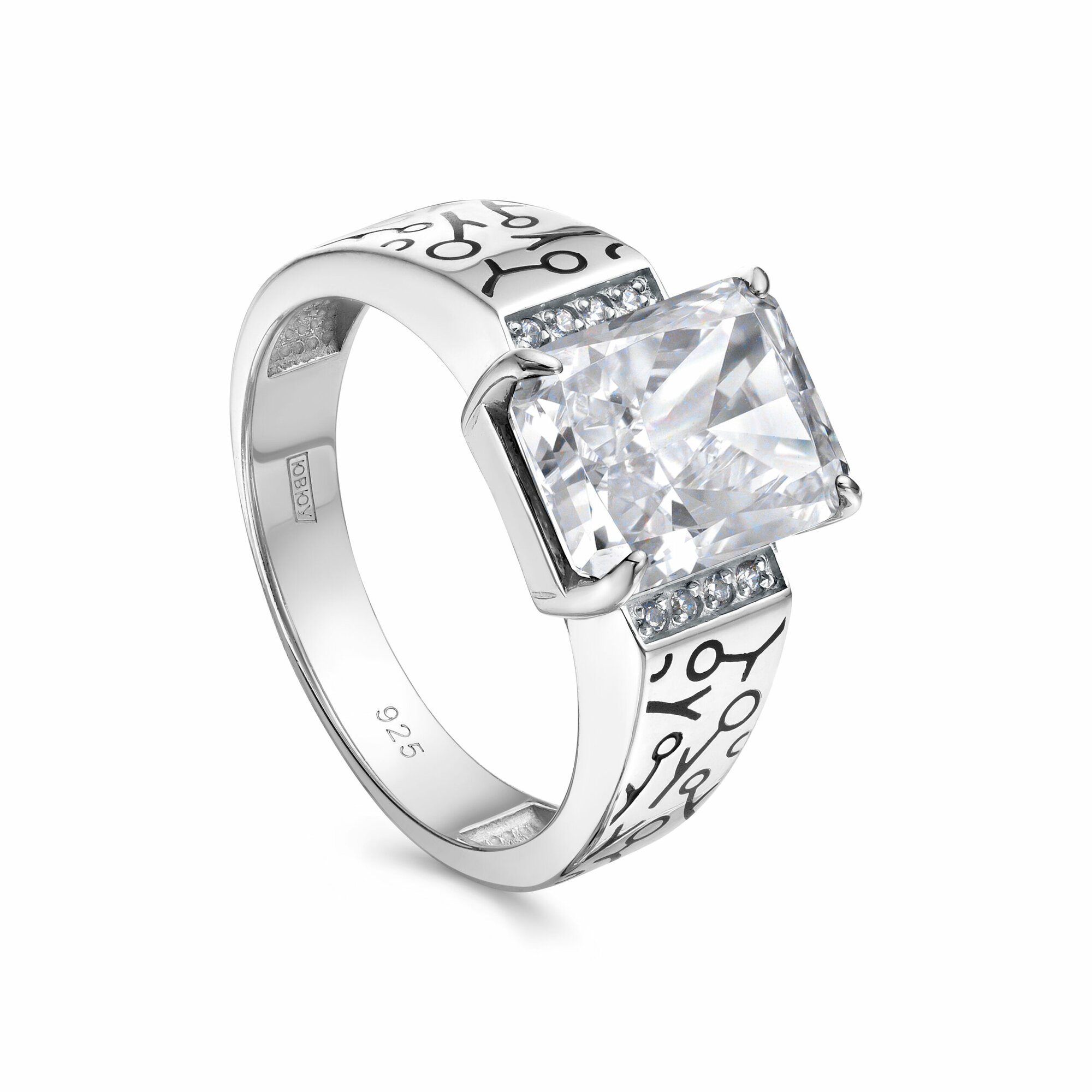 Кольцо широкое, серебро, 925 проба, родирование, фианит